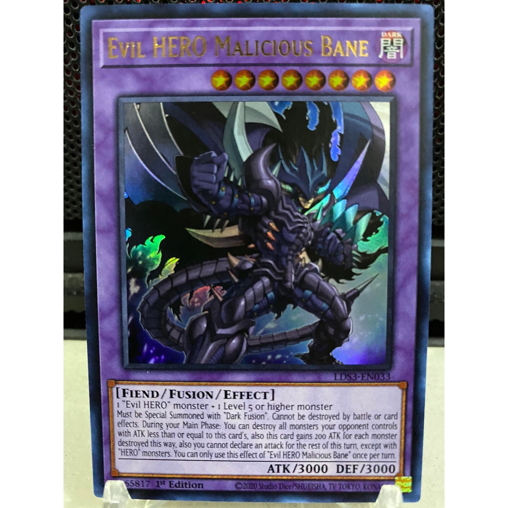 Evil HERO Malicious Bane - LDS3-EN033 - Ultra Rare 1st Edition | Shopee ...