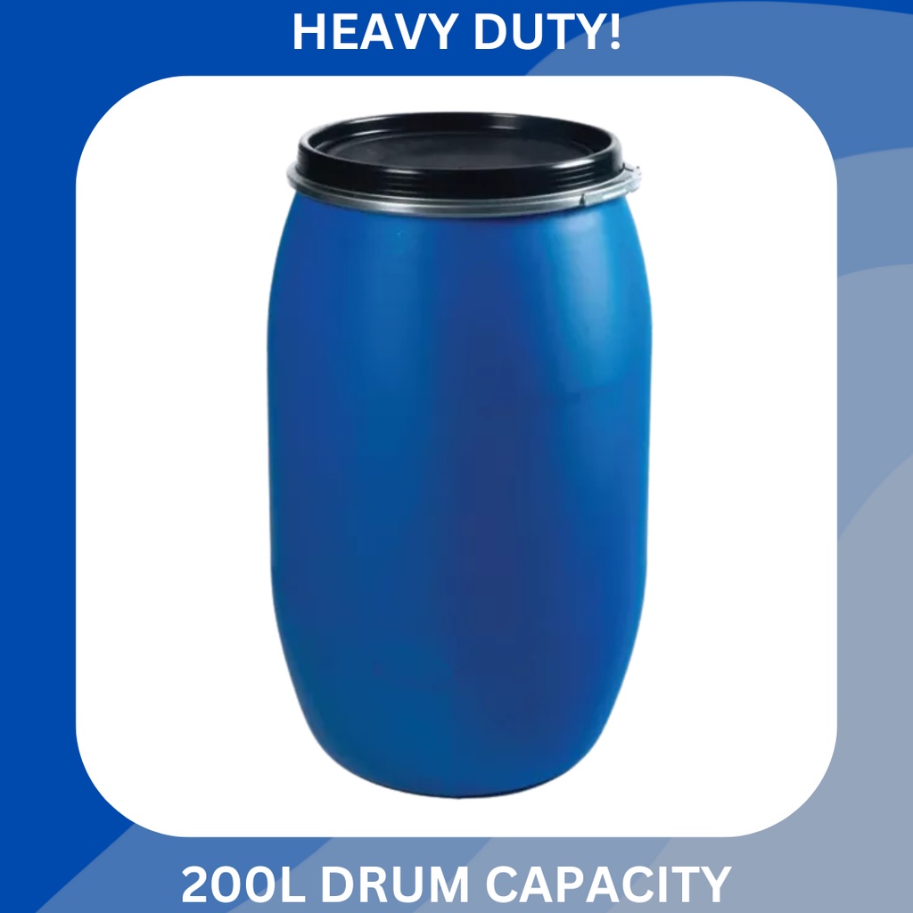 200 Liter Blue Plastic Container Drum, Open-Head with Lid and Ring Lock ...