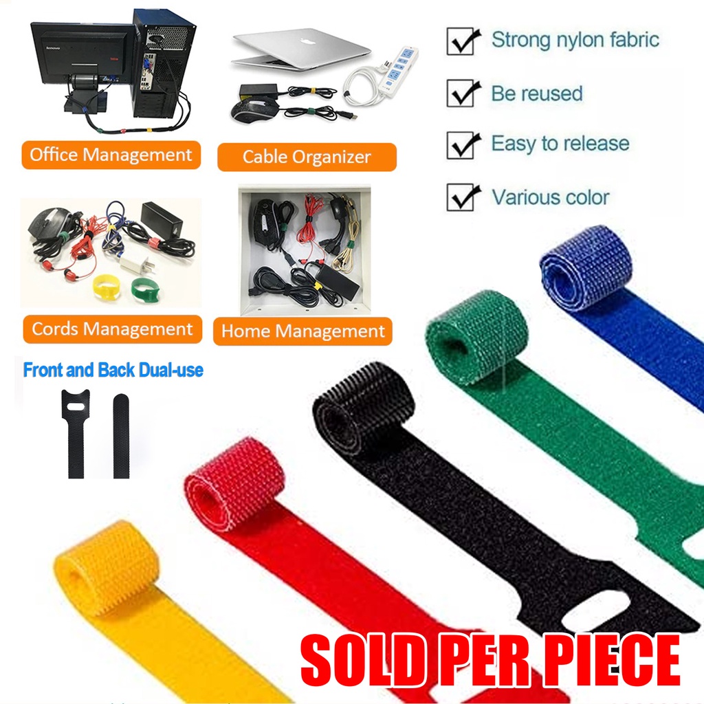Reusable T Velcro Cable Tie Wire Organizer Magic Tape Nylon Strap Cord ...