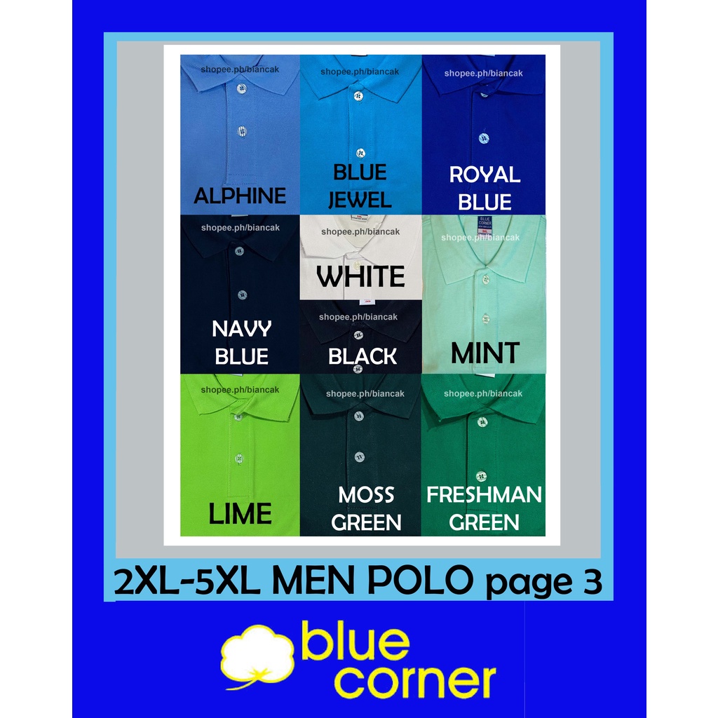 ORIGINAL 2XL 3XL 4XL 5XL BLUE CORNER MEN POLO SHIRT COMFORT WHITE BLACK GREEN BLUE NAVY MOSS ...