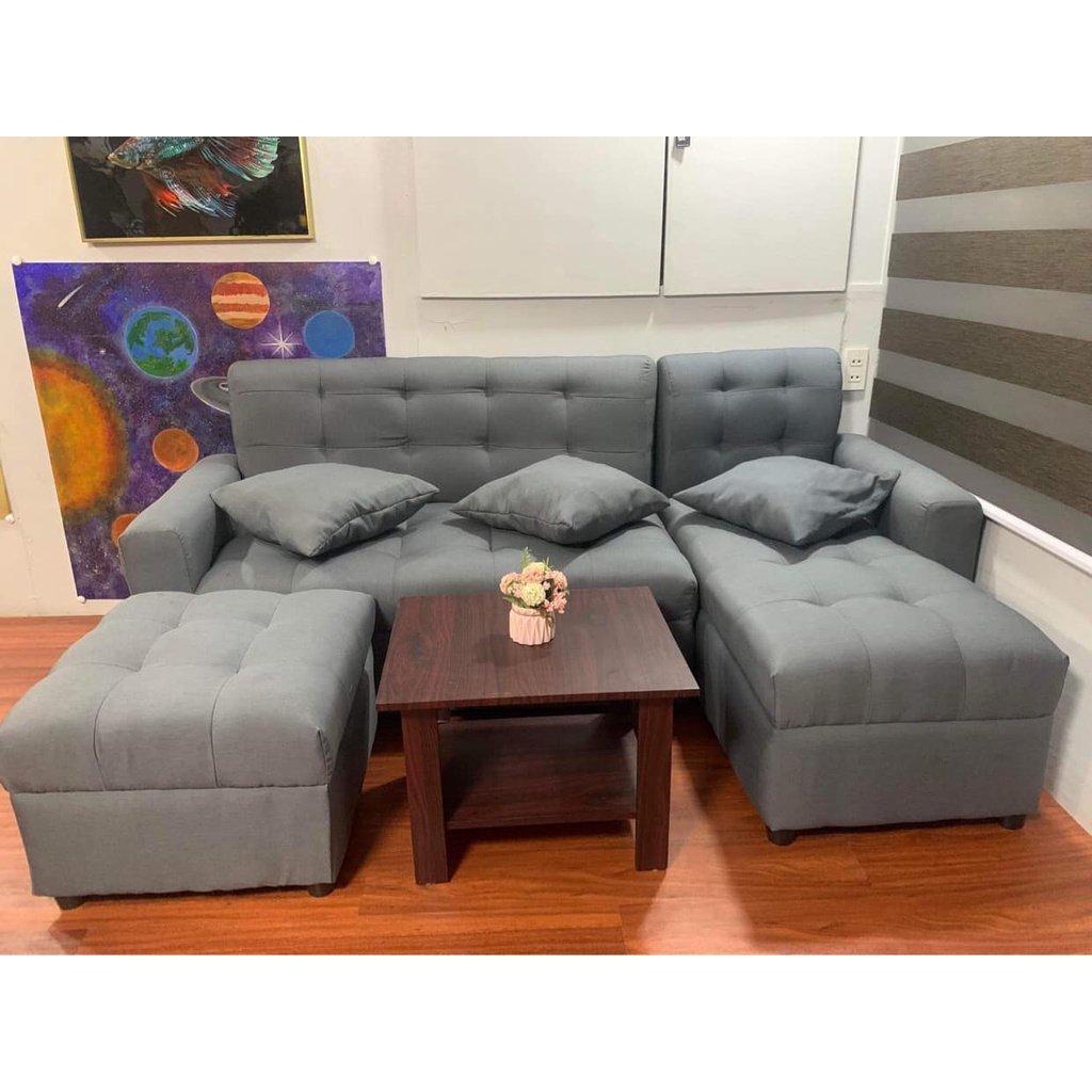sala set L shape grey fabrc with center table uratex foam cod ...