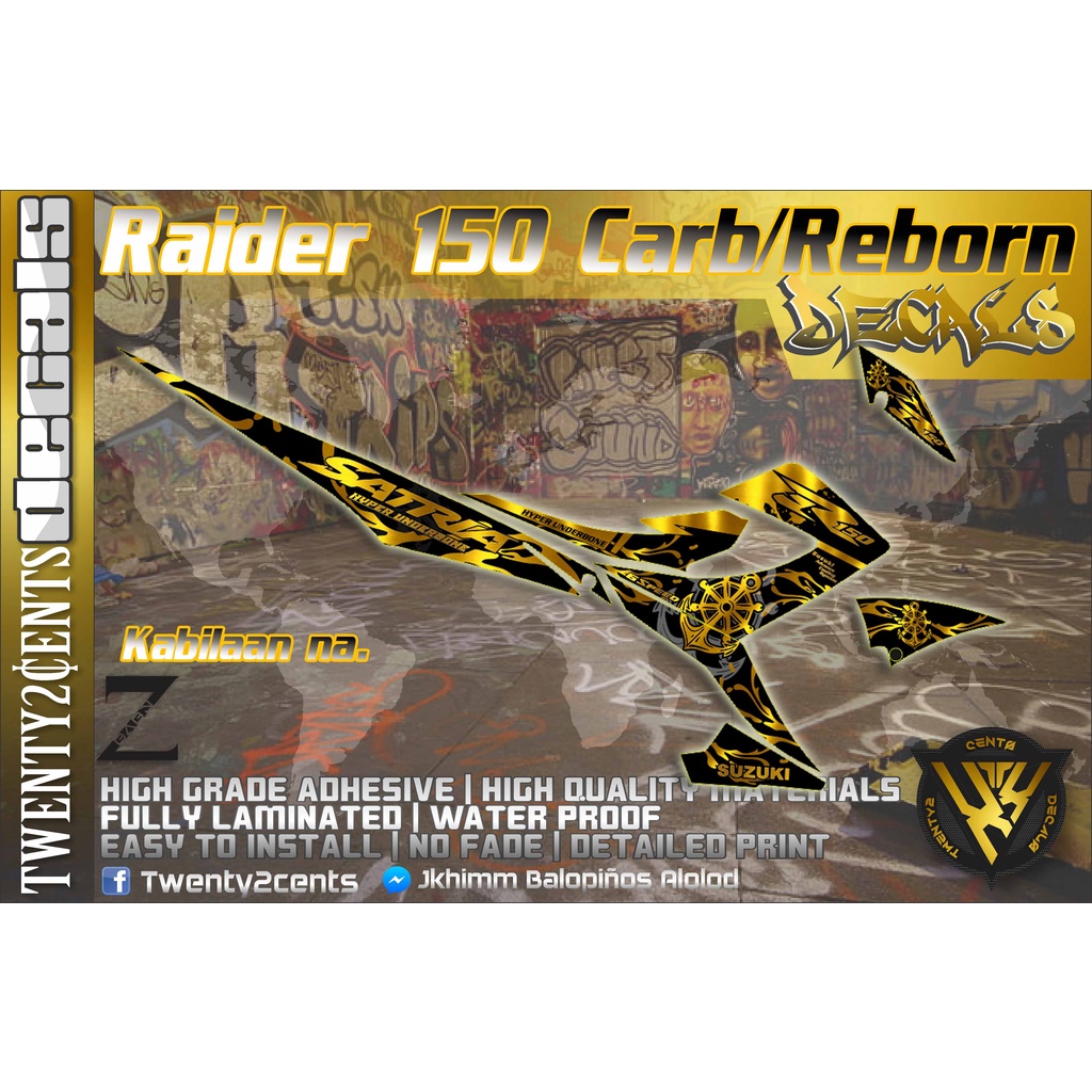 Suzuki raider 150 carb / reborn Decals High-Quality Stickers (gold ...