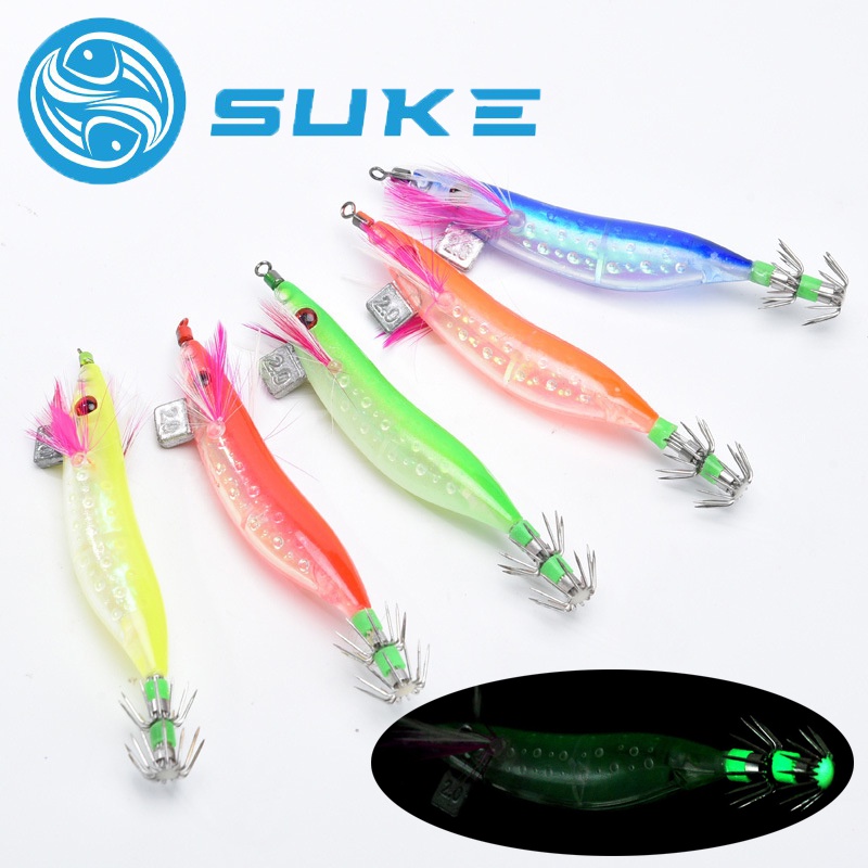 SUKE 5pcs/set 10cm/8g Luminous Shrimp Squid Jig Lure Saltwater Shrimp Bait Artificial Bait ...
