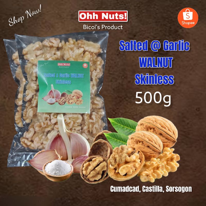 FRIED SKINLESS Salted & Garlic WALNUT 250g/500g "PEELED" | Shopee ...