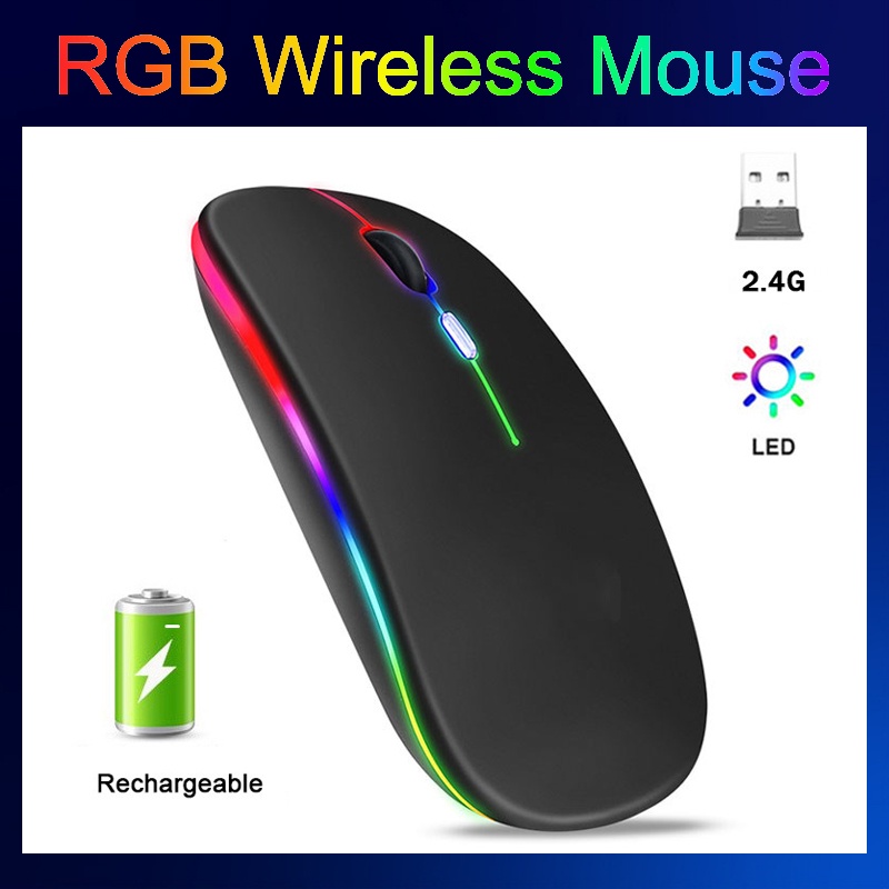 2.4G Wireless Charging Mouse Wireless Silent Slim Mouse Rainbow LED ...