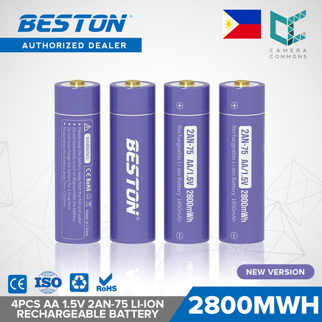 Beston 4pcs AA 1.5V 2800mWh 2AN-75 Li-ion Rechargeable Batteries ...
