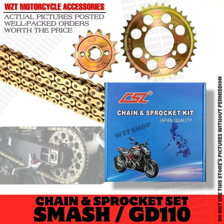 WZT SUZUKI SMASH / GD110 GOLD CHAIN AND SPROCKET SET (14T/34T-108L&14T ...