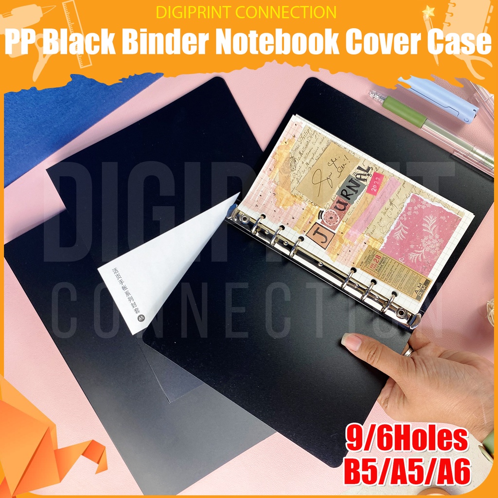 PP Black Binder B5/A5/A6 (9/6Holes) Minimalist Notebook Cover Case ...