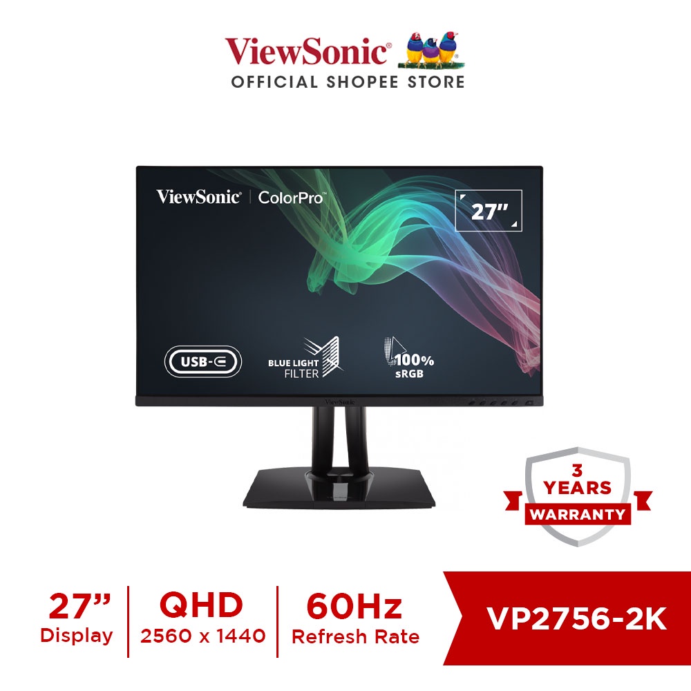 ViewSonic VP2756-2K 27" QHD 2560 x 1440 60Hz 5ms IPS Technology ...