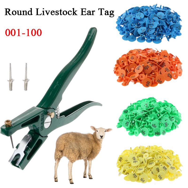 1-100 Number Animal Identification Tag Set Round Pig Ear Tags+Ear Tag ...