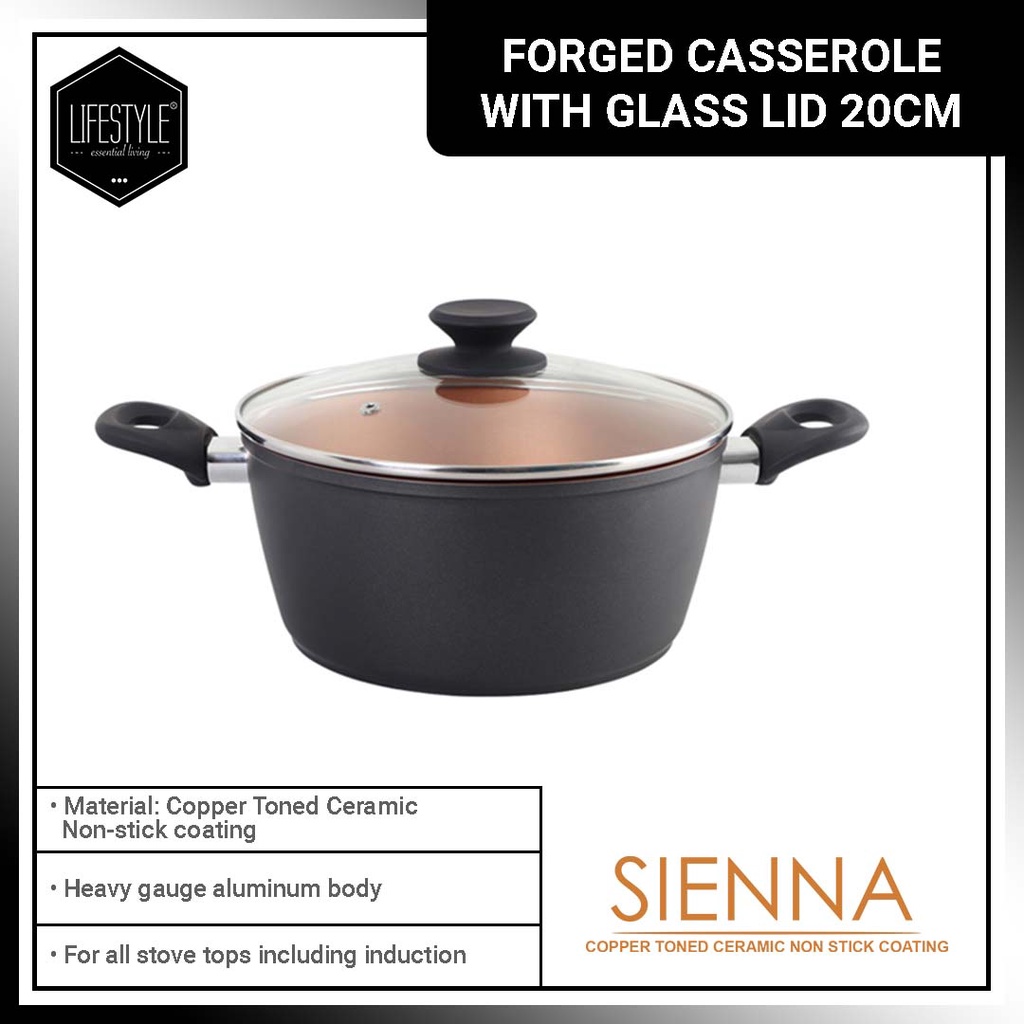 Lifestyle Cookware Sienna Forged Casserole With Glass Lid Induction ...