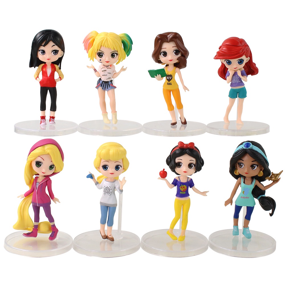 8Pcs/Set Anime Q Version Princess Snow White Ariel Tangled Rapunzel ...