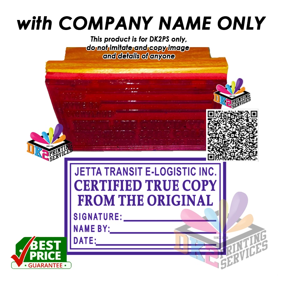 CERTIFIED TRUE COPY FROM THE ORIGINAL PERSONALIZED, CUSTOMIZED RUBBER ...