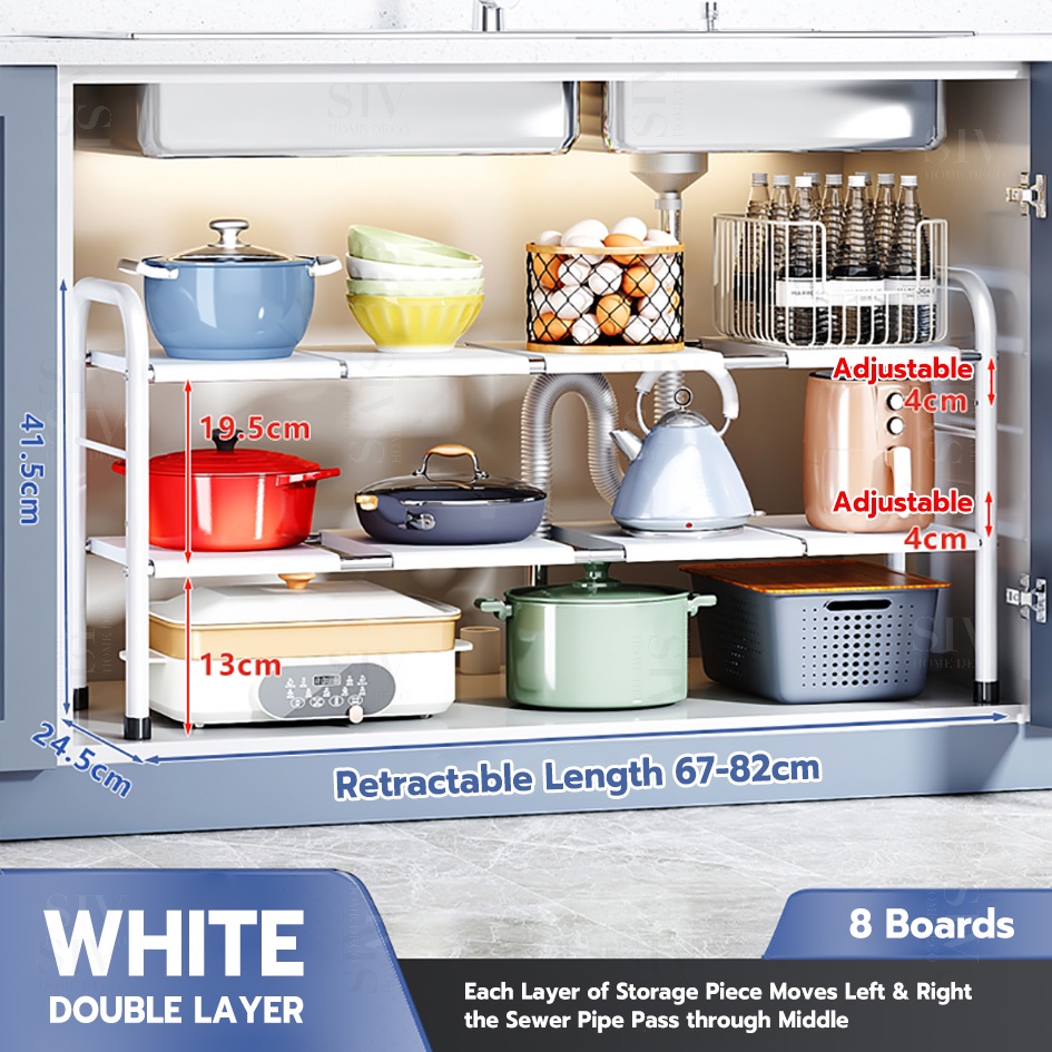 SIV Adjustable Under Sink Organizer Kitchen Under the Sink Rack ...