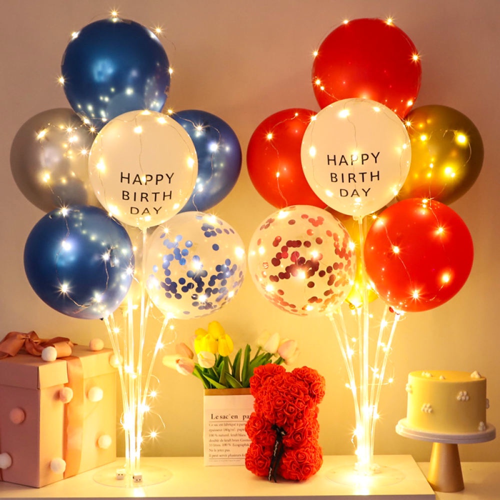 12pcs Balloons Set With Balloon Stand Holder LED Light Birthday ...
