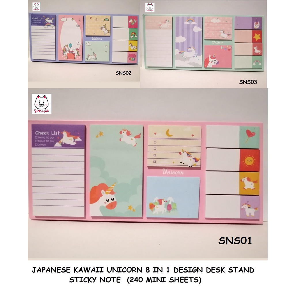KAWAII UNICORN 8 IN 1 DESIGN DESK STAND STICKY NOTE DESIGN | Shopee ...