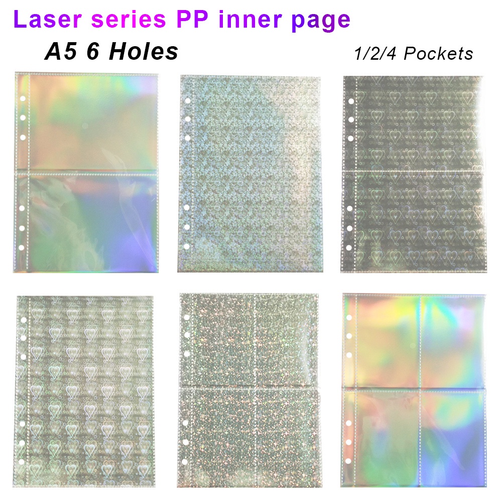 10 Sheets A5 Laser Series 6 Rings PP 1/2/4 Pockets Binder Pastcard ...