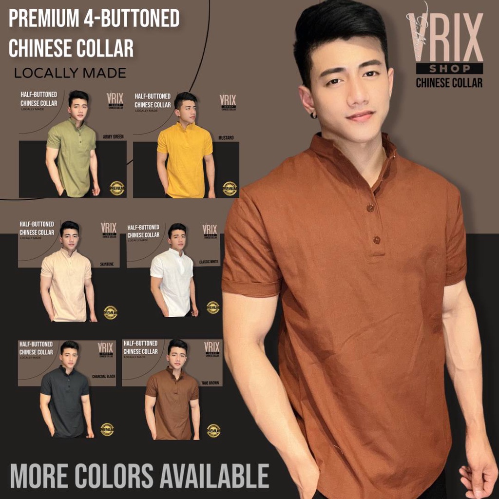 CHINESE COLLAR FOR MEN 4 BUTTONEDBY VRIX SHOP | Shopee Philippines