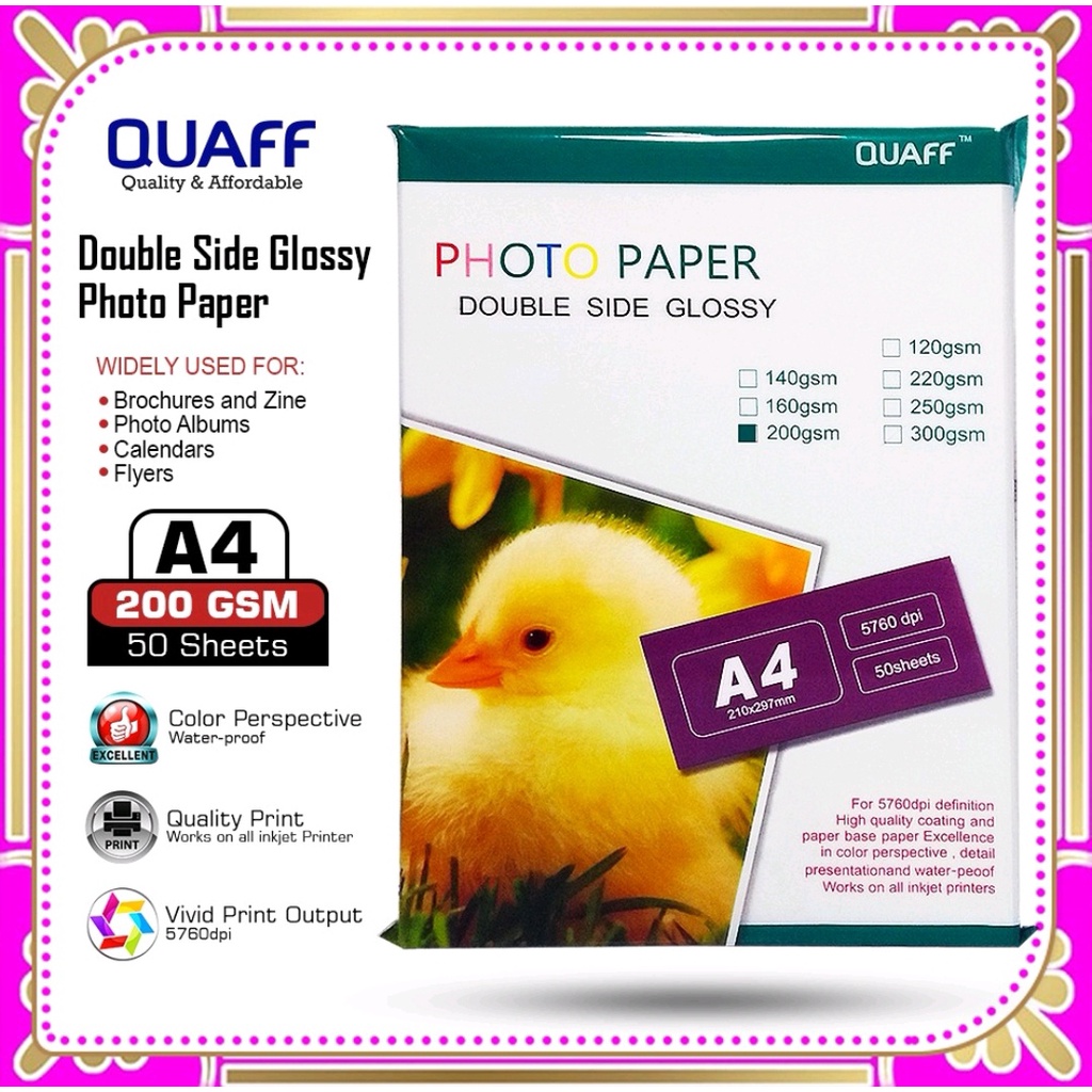 A4 Size QUAFF Double Sided Glossy Photo Paper (50 sheets / pack ...