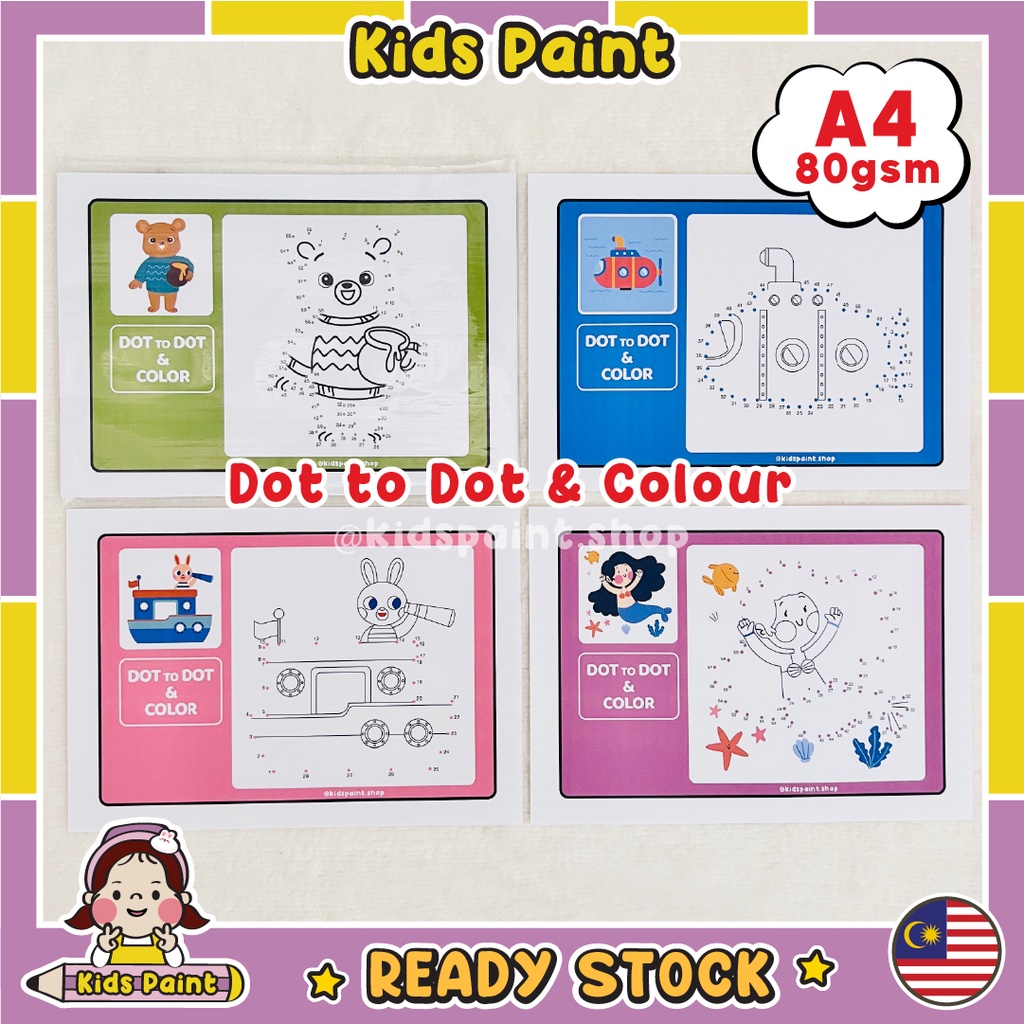 [KidsPaint] Kids Dot to Dot Game & Colour Cartoon Paper 15 Sheets (A4 ...