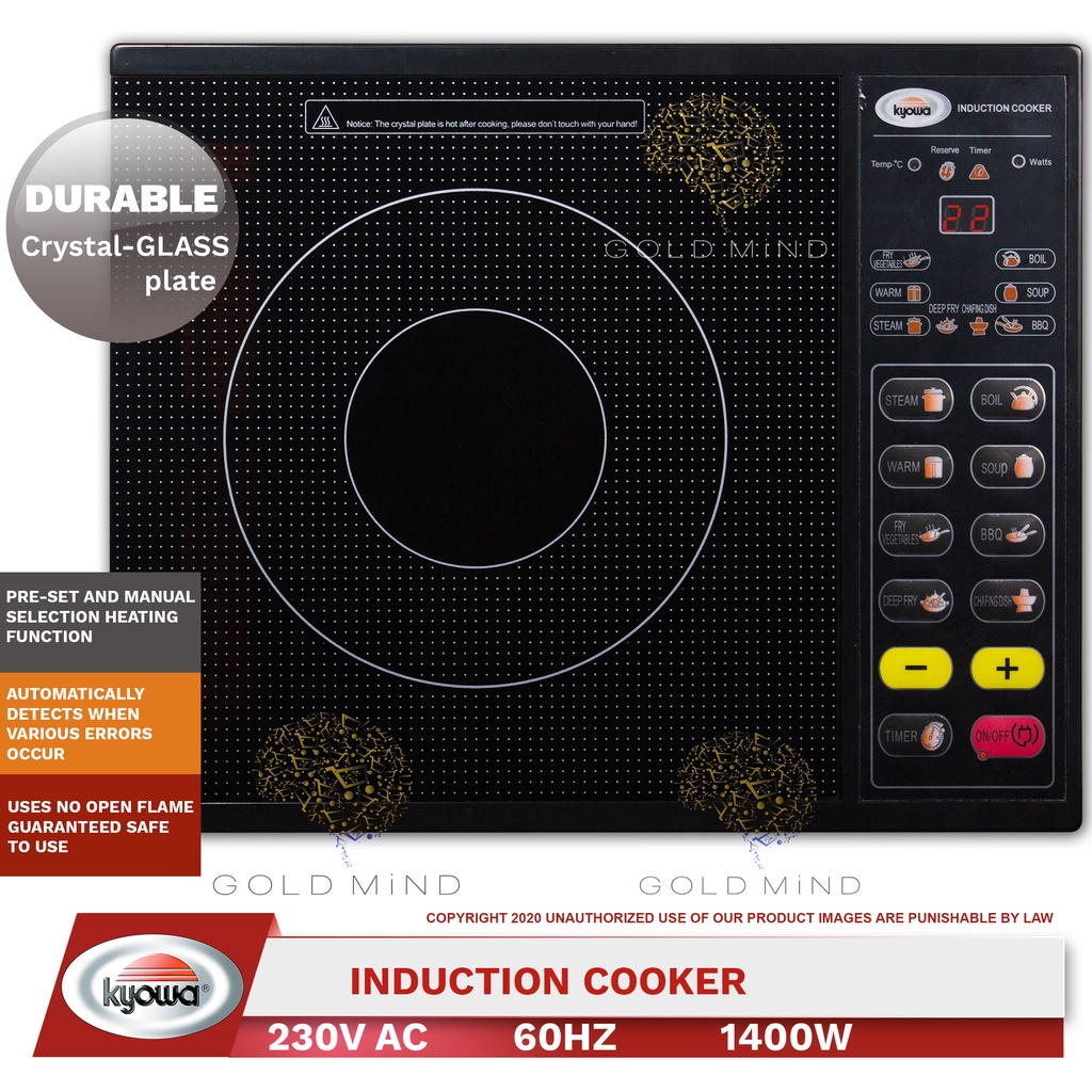 Kyowa KW-3635 Induction Cooker DURABLE crystal GLASS Plate 1400W (Black ...