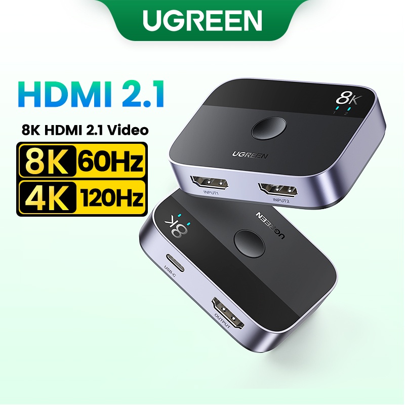 UGREEN HDMI 2.1 Switch 8K@60Hz 2 in 1 Out HDMI Switcher Splitter Supports 3D, CEC, HDR, Dolby AC ...