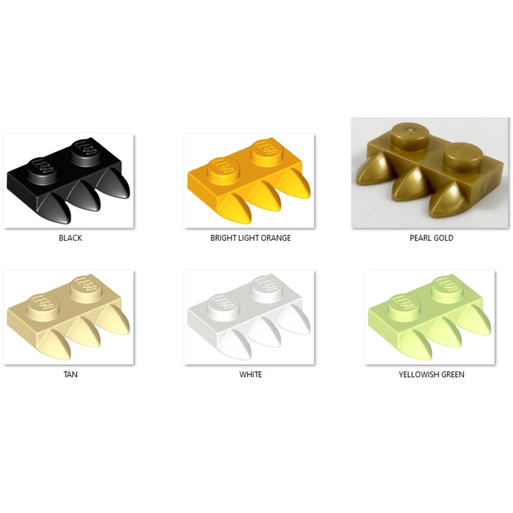 LEGO Part: Plate, Modified 1x2 with 3 Teeth (quantity varies per color ...