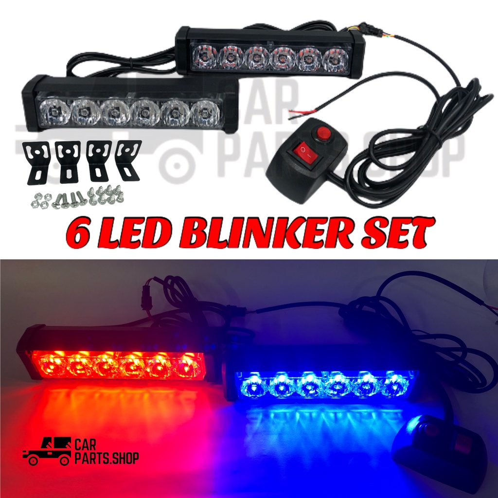 OSCPA 1 PAIR 6 LED FRONT GRILLE STROBE BLINKER WARNING LIGHTS RED/BLUE ...