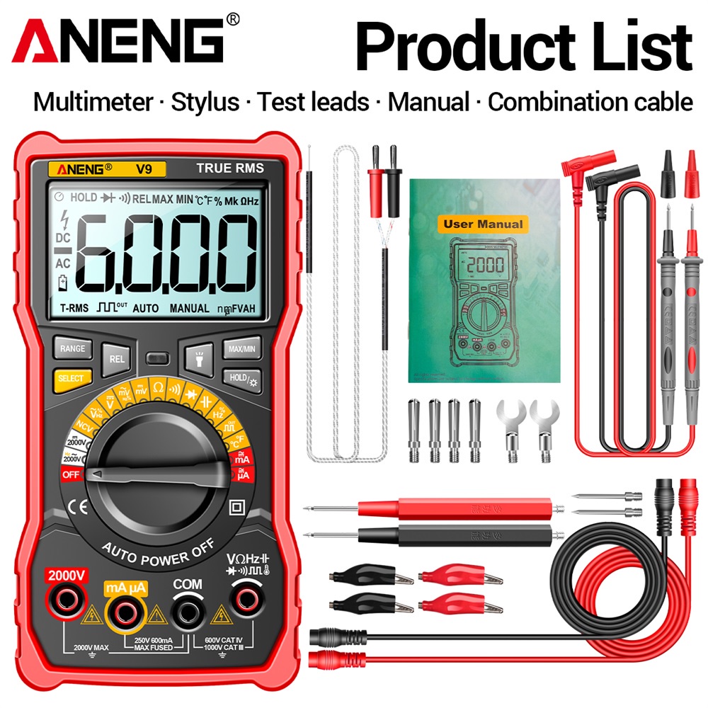 Aneng V9 Lcd Digital Multimeter 4000 Counts 2000V Voltage Test ...