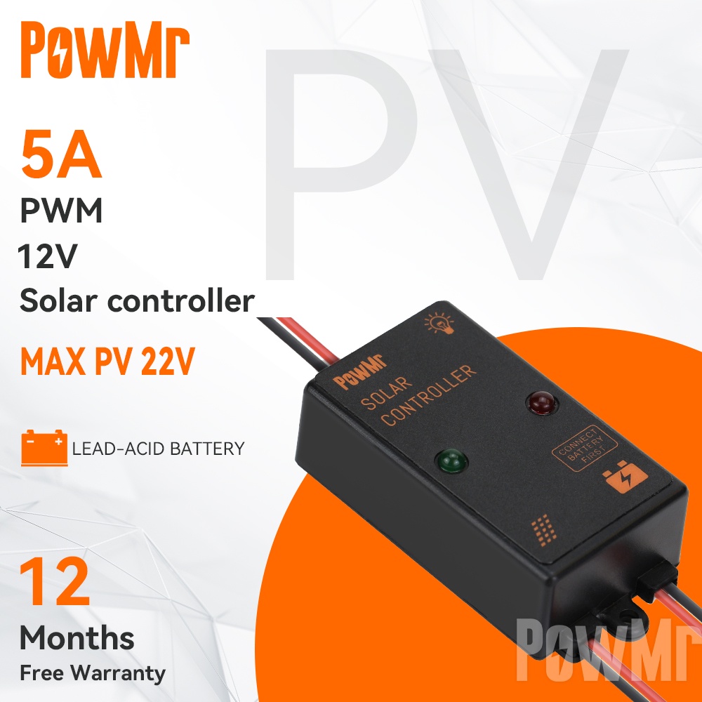 PowMr PWM 5A Solar Charger Controller 12V Mini Size IP67 Maximum Input ...