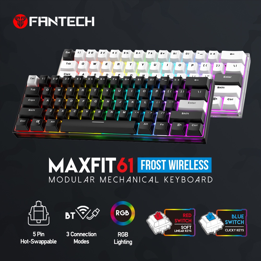Fantech MAXFIT61 MK857 FROST WIRELESS Modular RGB Mechanical Keyboard ...