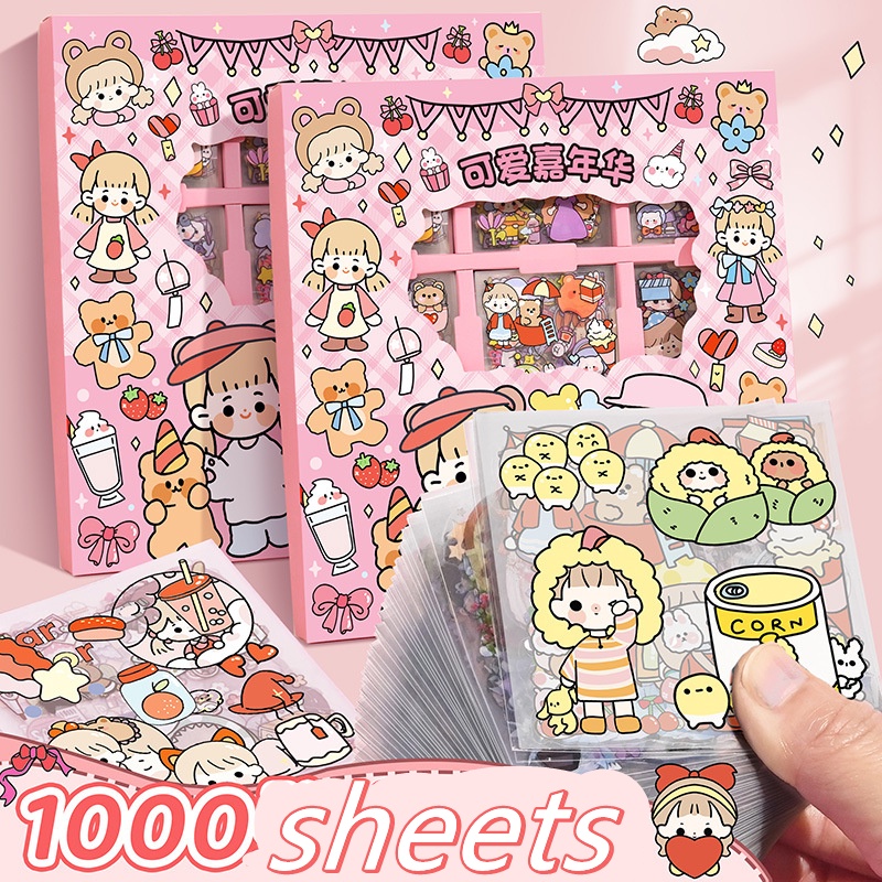 1000 hand tent sticker set gift box waterproof cute stickers girl ...