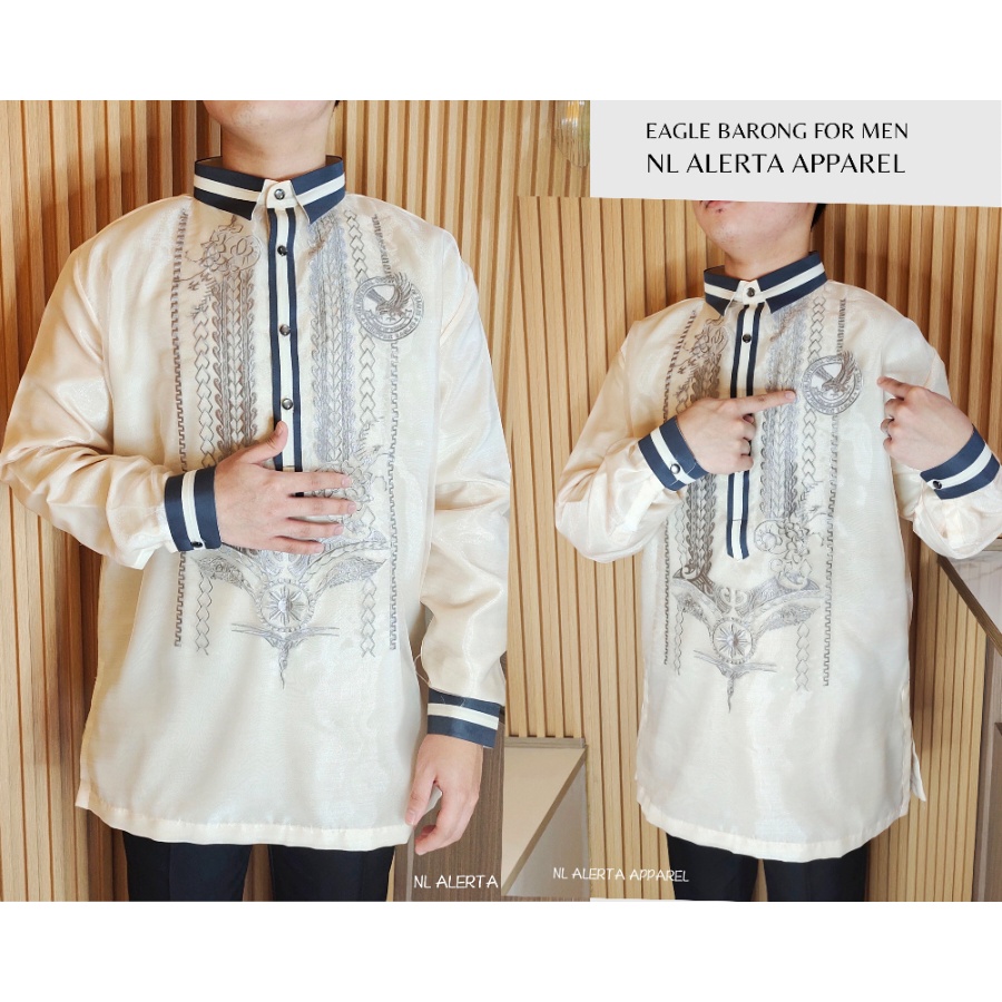 MODERN BARONG FOR MEN EAGLE EMBROIDERED SPORTS COLLAR | Shopee Philippines