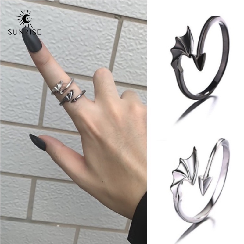 1 Set Devil and Angel Dark Punk Gothic Dragon Lovers Tail Ring Fashion ...