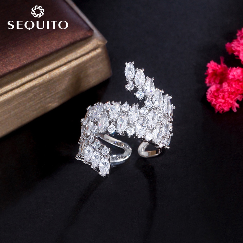 SEQUITO Unique Silver Plating Full Paved Bling White CZ Zirconia Stone ...