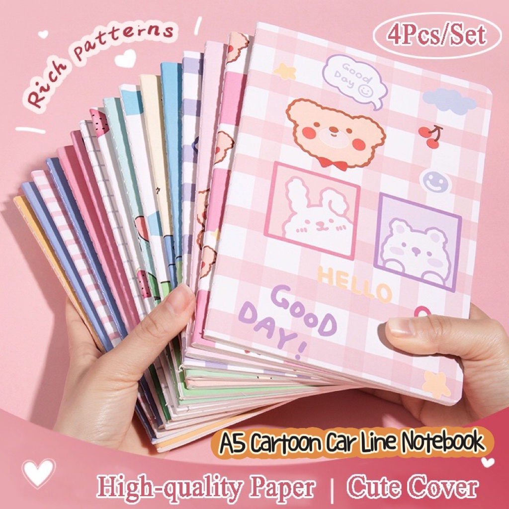 4 Pcs A5 Notebook Cute Cartoon 30 Pages A5 Car Line Book Horizontal ...