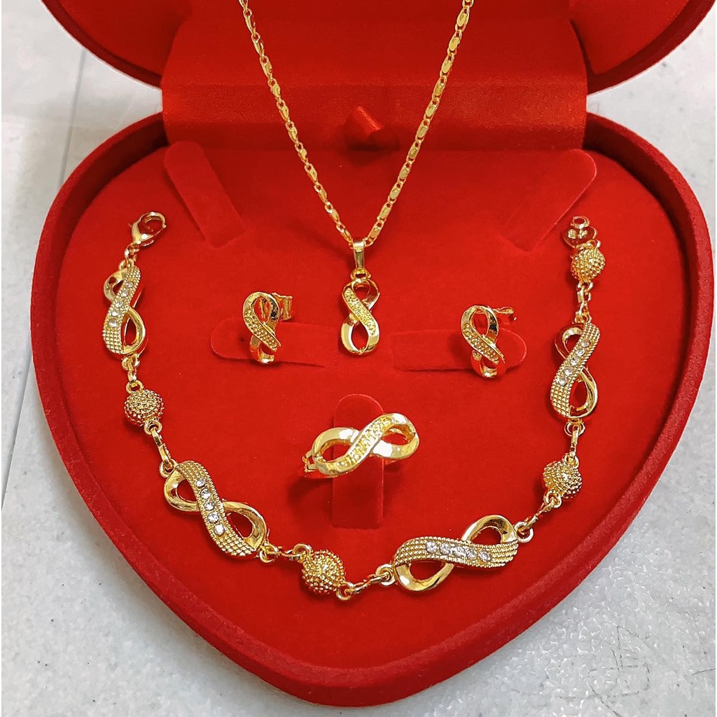 18k Bangkok gold 4in1 Earrings Necklace Bracelet Ring Adjustable Size ...