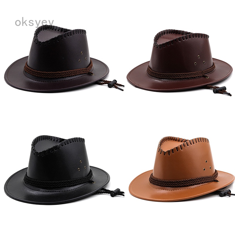 Retro Cowboy Hat Mens Western Denim Leather Pure Cowhide Knight's Cap ...