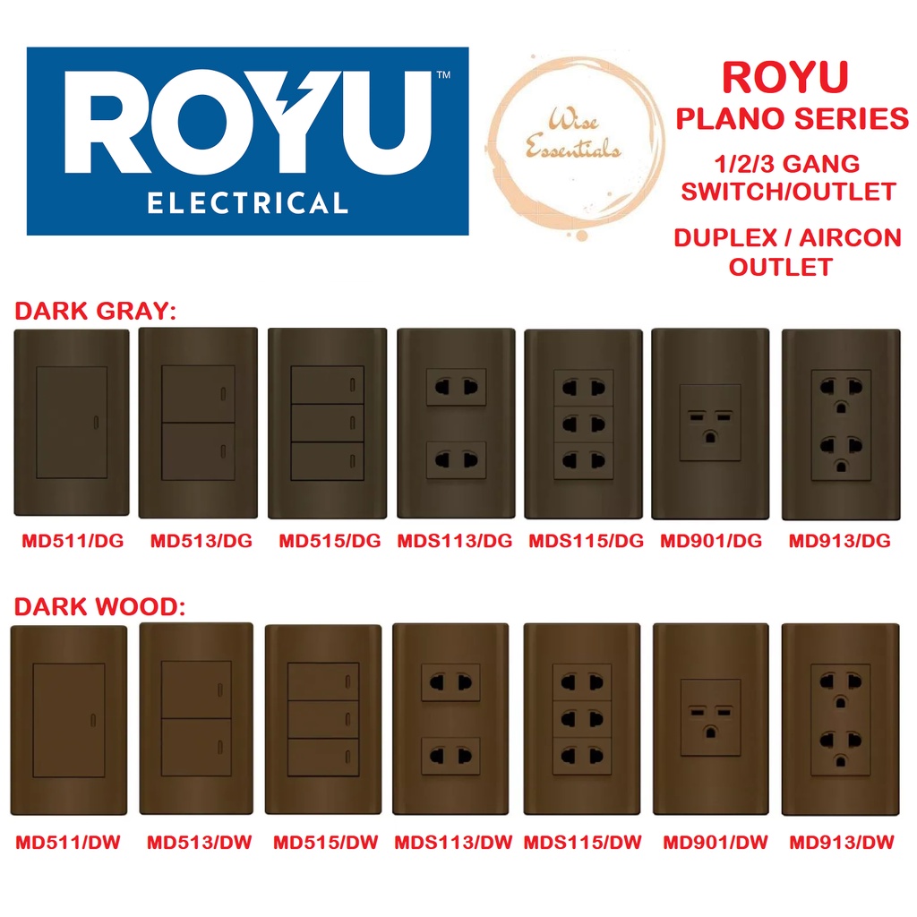 ROYU Plano Series 1,2,3 Gang Switch Outlet, Duplex Aircon Outlet ...