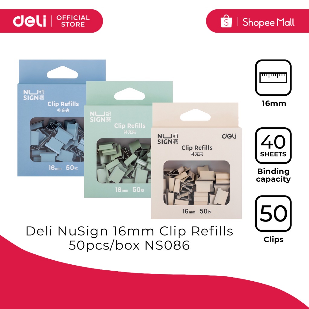 Deli NS086 NuSign 16mm Clip Refills 50pcs/box [79NS086] | Shopee ...