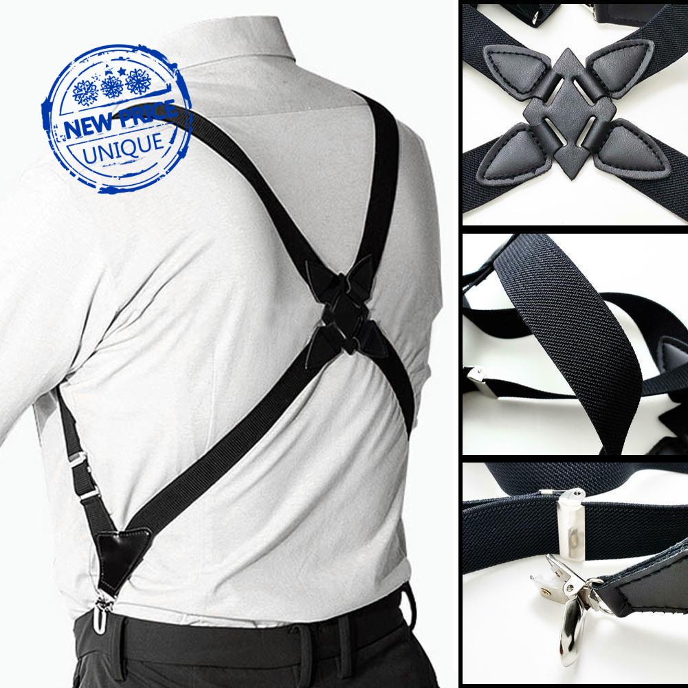 Men's Suspenders Adjustable Braces X Shape Elastic Crossover Strap Side ...