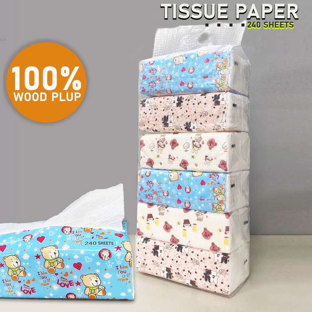 DL00417 6PCS/Pack 100% Wood Plup Disposable Facial Tissue 240 Sheets ...