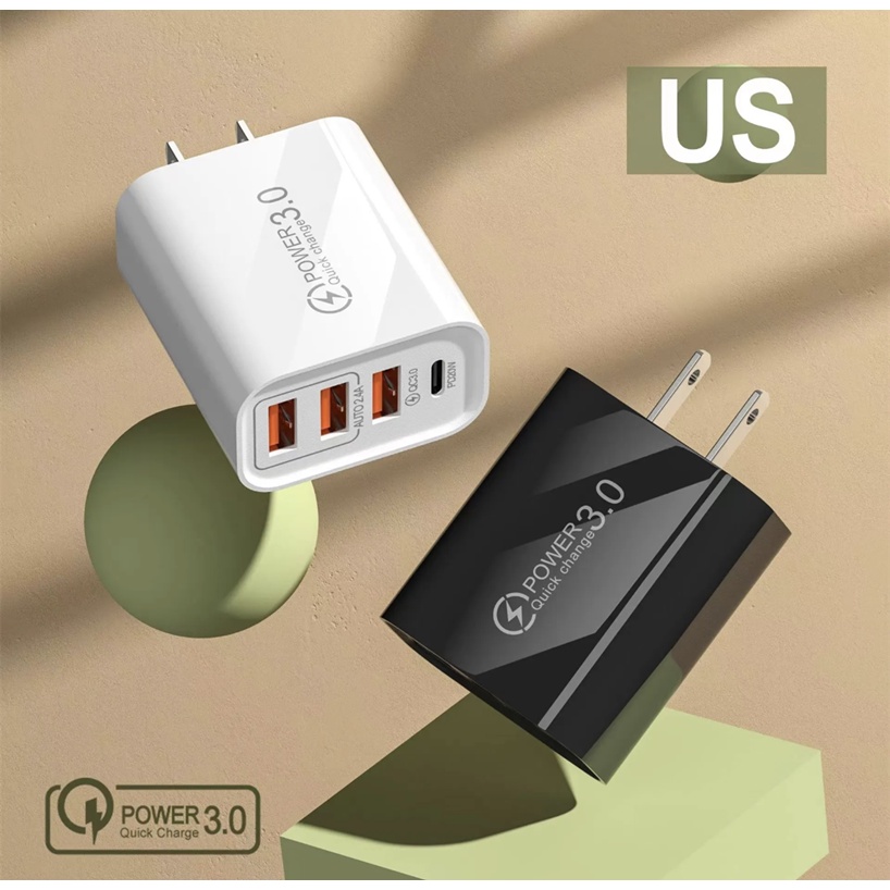 PD20W 3USB+PD Fast Charger Adapter Universal USB Qualcomm3.0 Port /PD ...