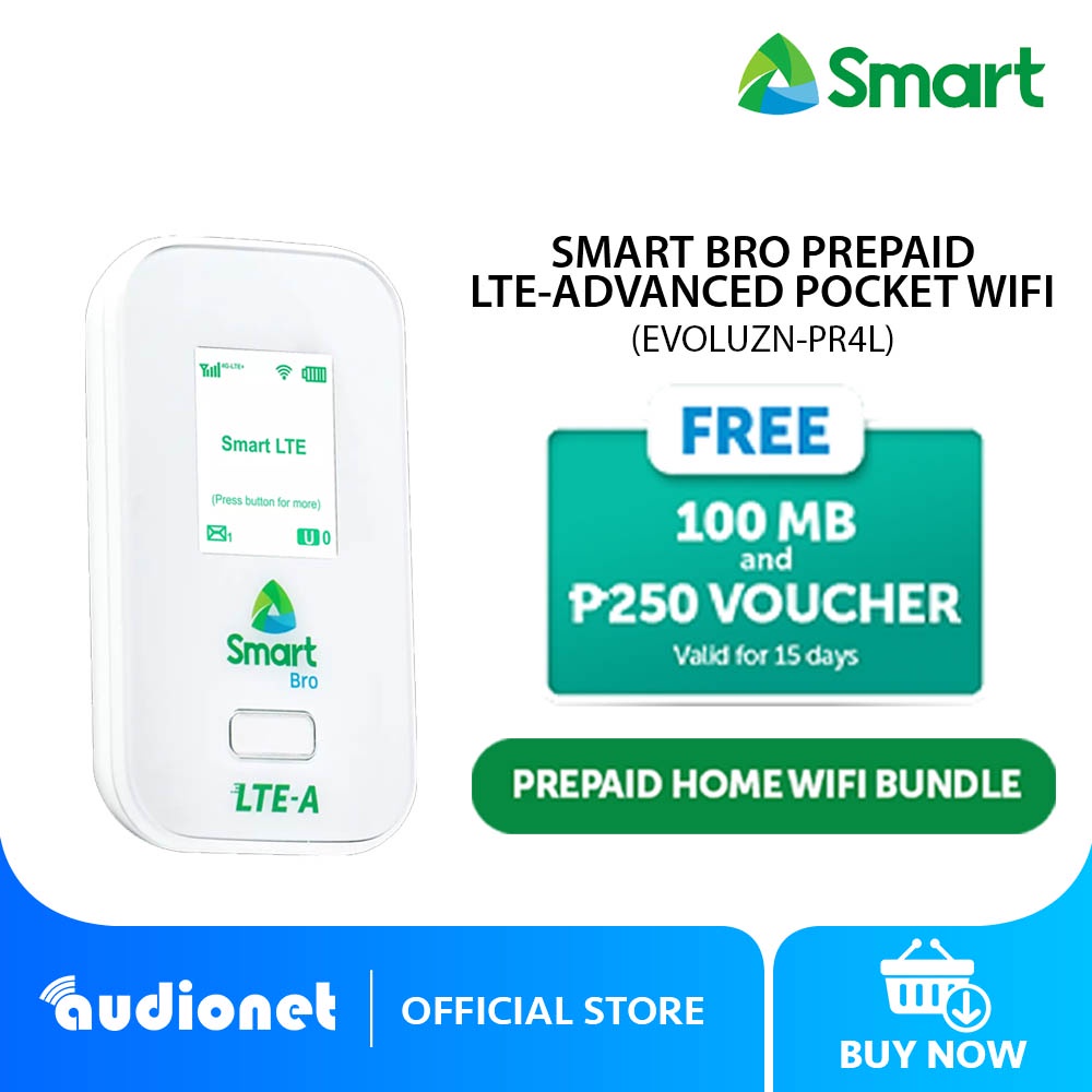 SMART Bro Prepaid LTE-A Pocket WiFi Advanced (Evoluzn-PR4L) with FREE 100MB and P250 Voucher ...