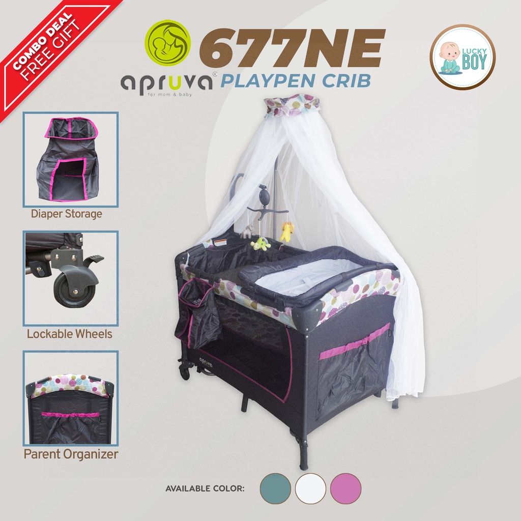 Apruva 677NE Princess Type Playpen with Rocking Features Pink Crib for ...