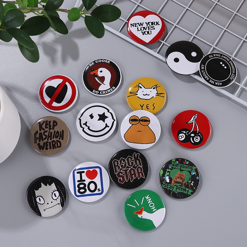 44mm Tinplate Button Pin Animal Goose Frog Cat Brooch Badges Creative ...