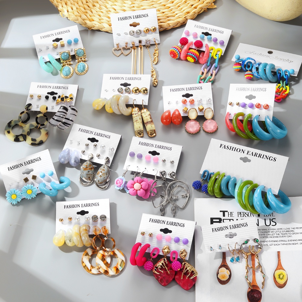 3/5/6Pcs/Set Personality Exaggerated Resin Hoop Earrings Retro Style ...