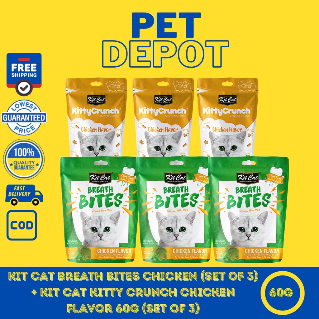 Kit Cat Breath Bites Chicken (set of 3) + Kit Cat Kitty Crunch Chicken ...