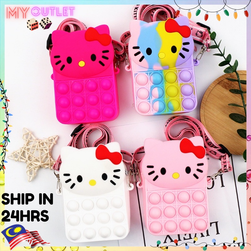 SHIP PUSH POP IT Hello Kitty Girl Cute Kid Purse Sling Bag Shoulder Bag ...