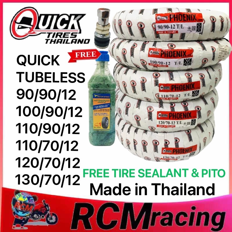 QUICK TIRE FREE TIRE SEALANT & PITO PHOENIX TUBELESS By 10-12 90/100/10 ...